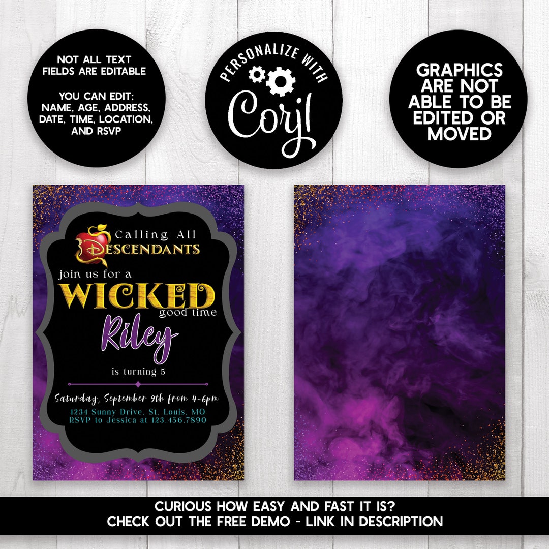 Descendants Invitation | Descendants Birthday Party | CORJL | INSTANT ...