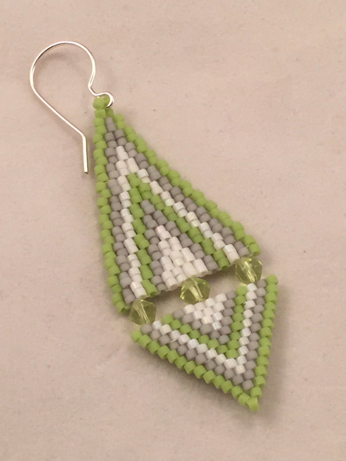 Chevron Triangle Delica Beaded Earrings in Green, Gray and White - Etsy ...