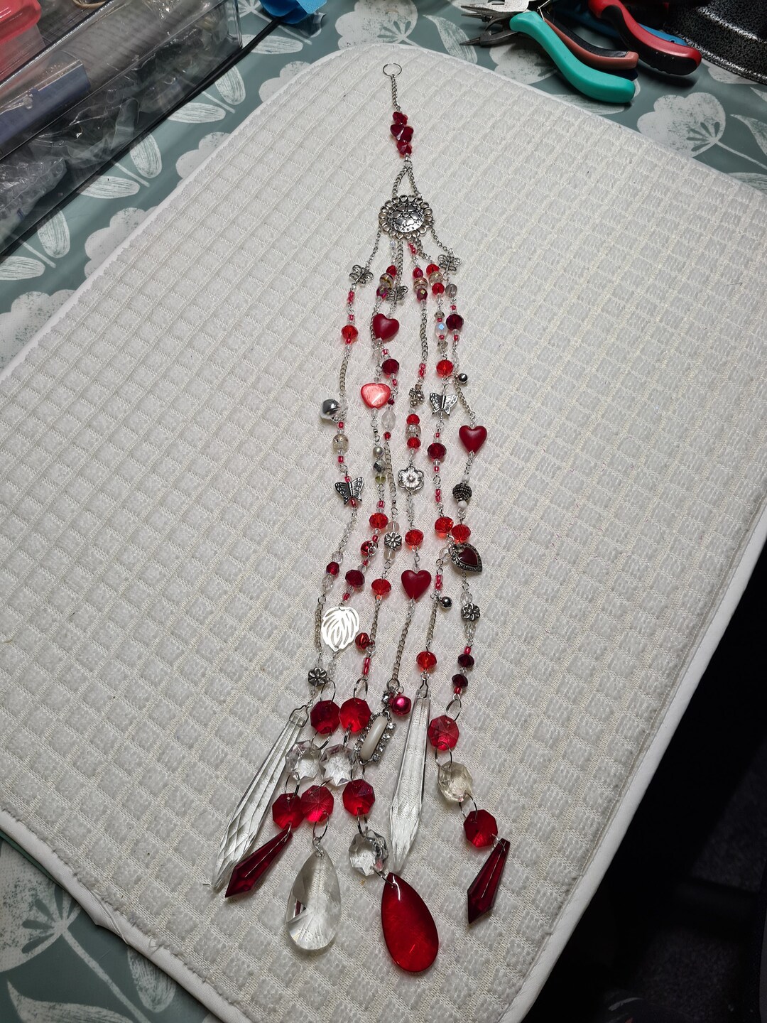 Love Hearts - Red & White Crystal Window Ornament - Crystal Sun-catcher ...