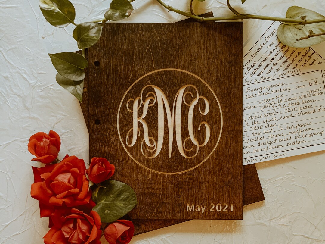 Monogram Recipe Book | Mother's Day Recipe Book |custom Engraved Wooden ...