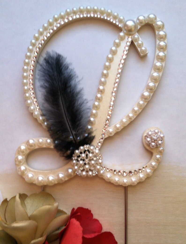 Wedding Cake Topper Monogram Pearl Cake Topper With Swarovski Etsy