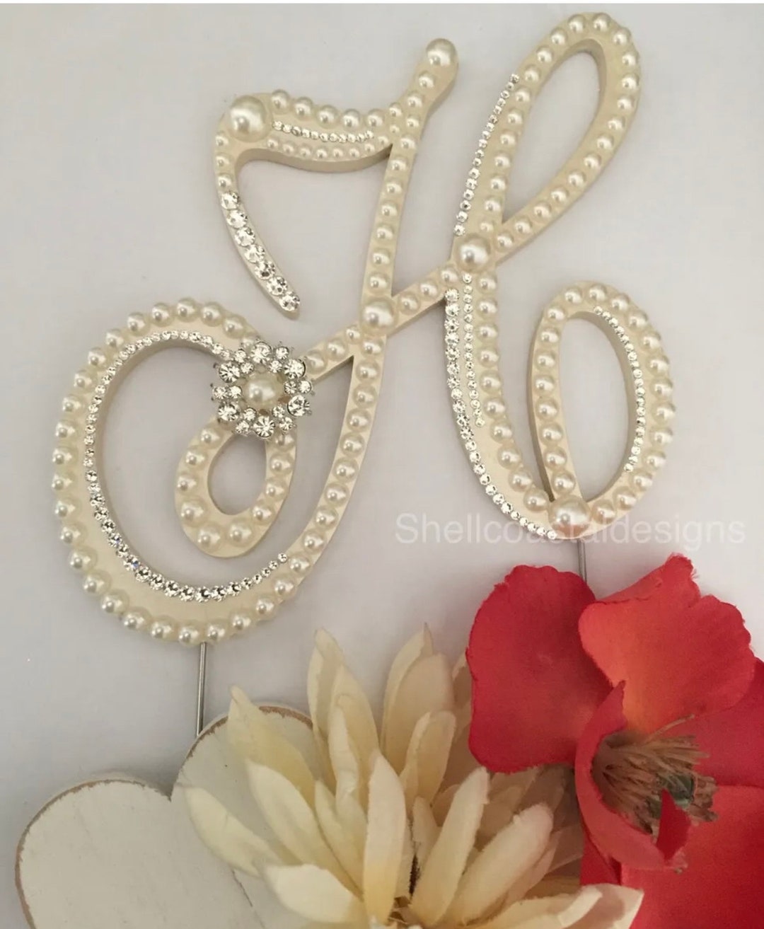 Monogram Cake Topper Wedding Pearl Cake Topper Gatsby Swarovski Crystal ...
