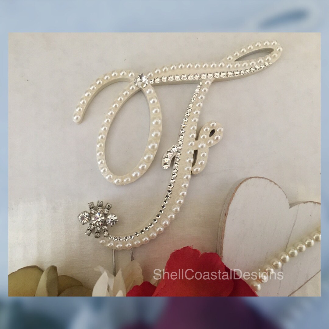Custom Cake Topper Letter F Pearl Cake Topper Bling Cake Topper ...
