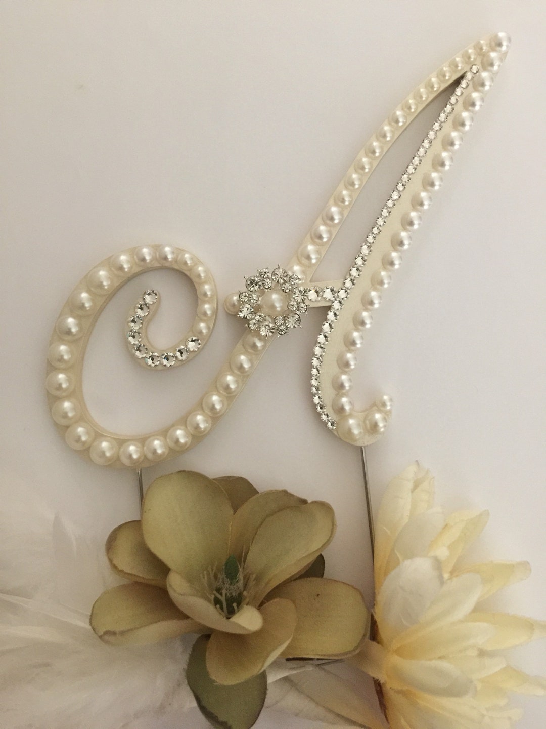 Pearl Cake Topper Wedding Cake Topper Monogram Cake Topper Crystal Cake ...