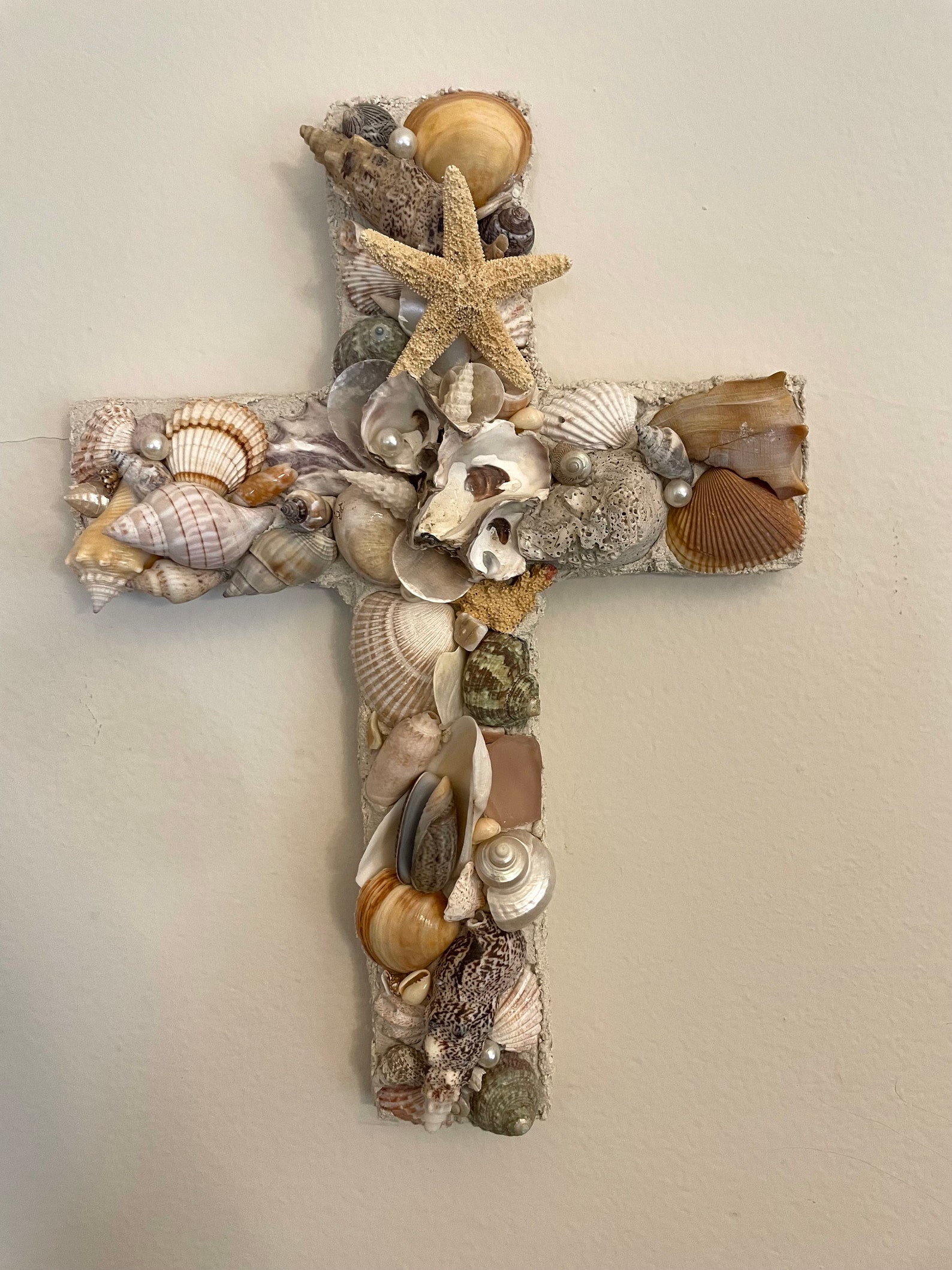 Large Seashell Cross Cottage Home Beach Decor Coastal Cross Shell Cross ...