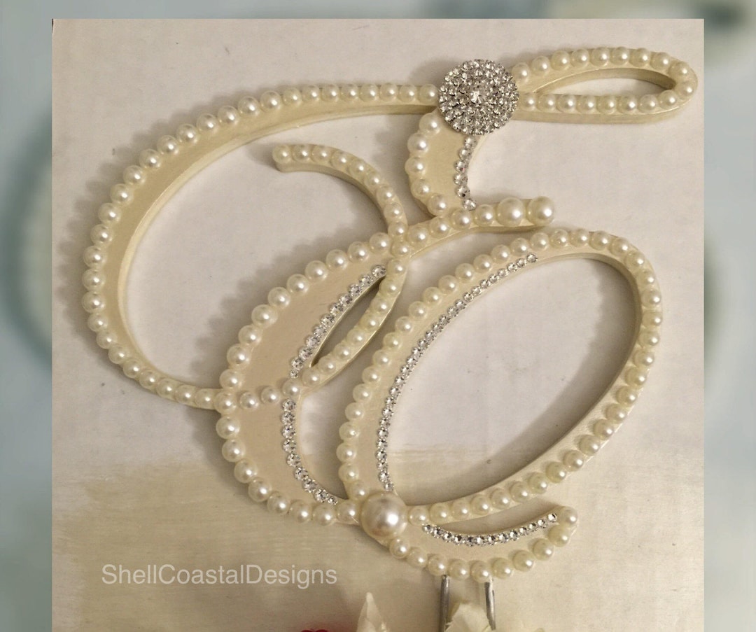 Wedding Cake Topper Pearl Cake Topper Custom Cake Swarovski Crystal ...