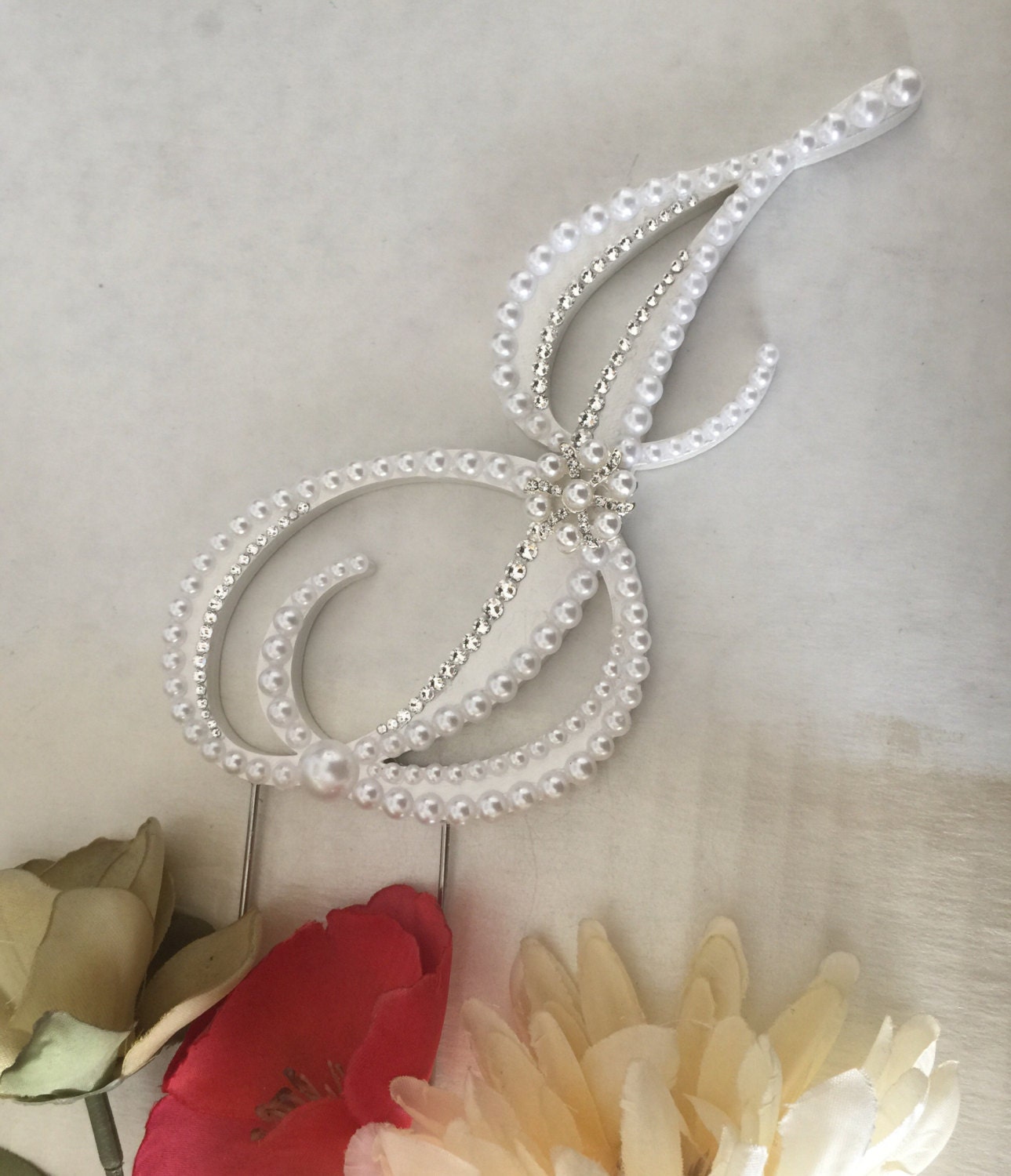 Wedding Cake Topper Pearl Cake Topper Monogram Cake Topper | Etsy
