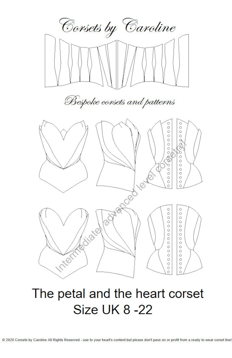 Corset Pattern! the Petal & the Heart Corset Sizes Uk 8 (us 4) - Uk 22 ...