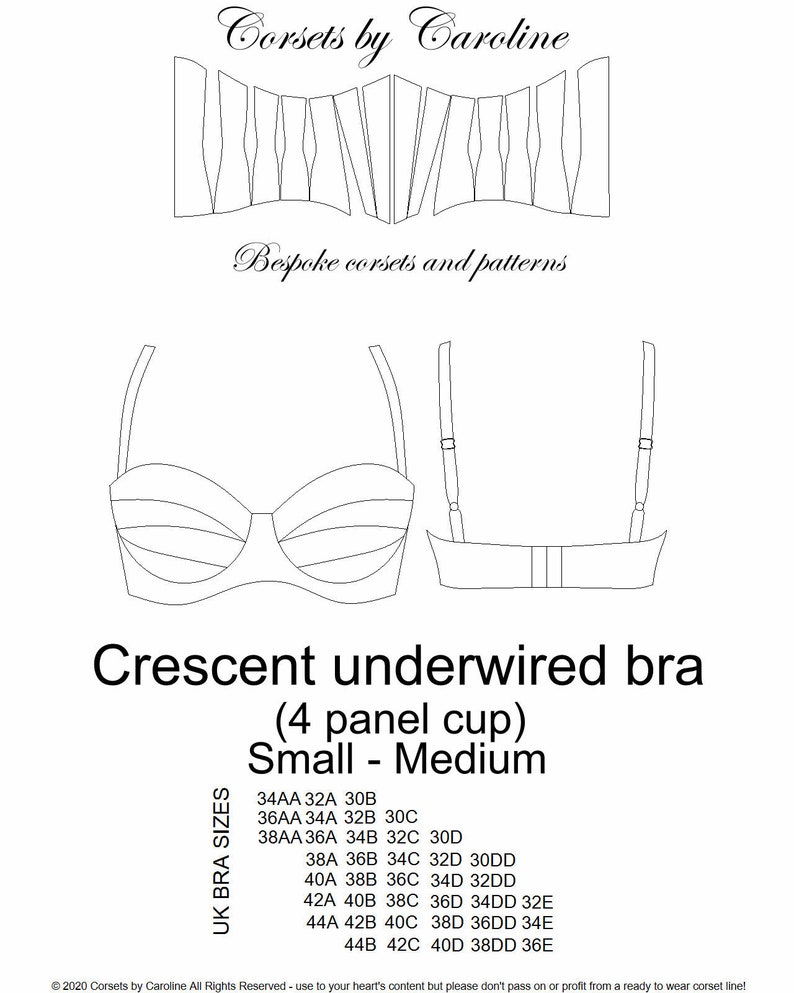 CRESCENT Underwired Bra Pattern - 4 Panel (PDF) (small-medium) - 39 ...