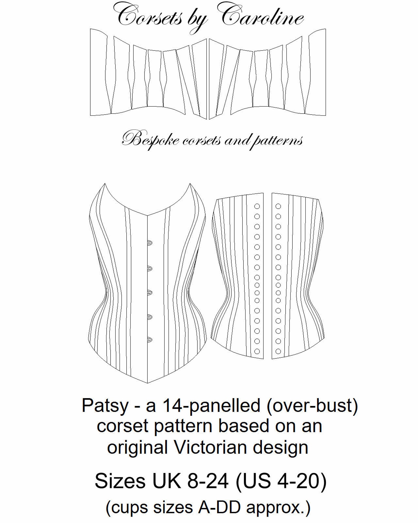 Corset Pattern! Patsy - the 14 Panelled Victorian Over-bust- Sizes UK 8 ...