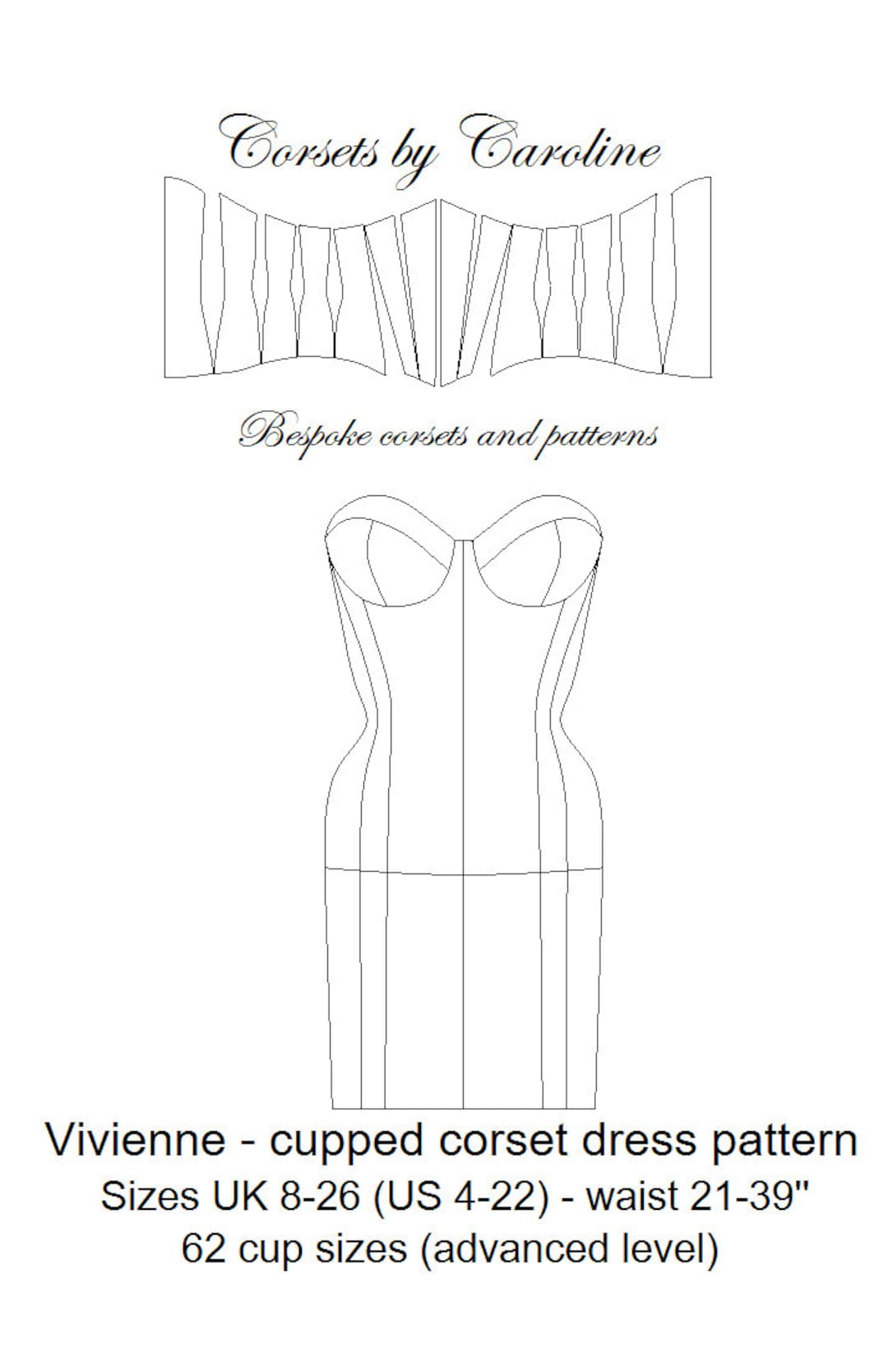 Cupped Corset Dress Pattern: Vivienne in Sizes UK8-28 US 4-24 With ...
