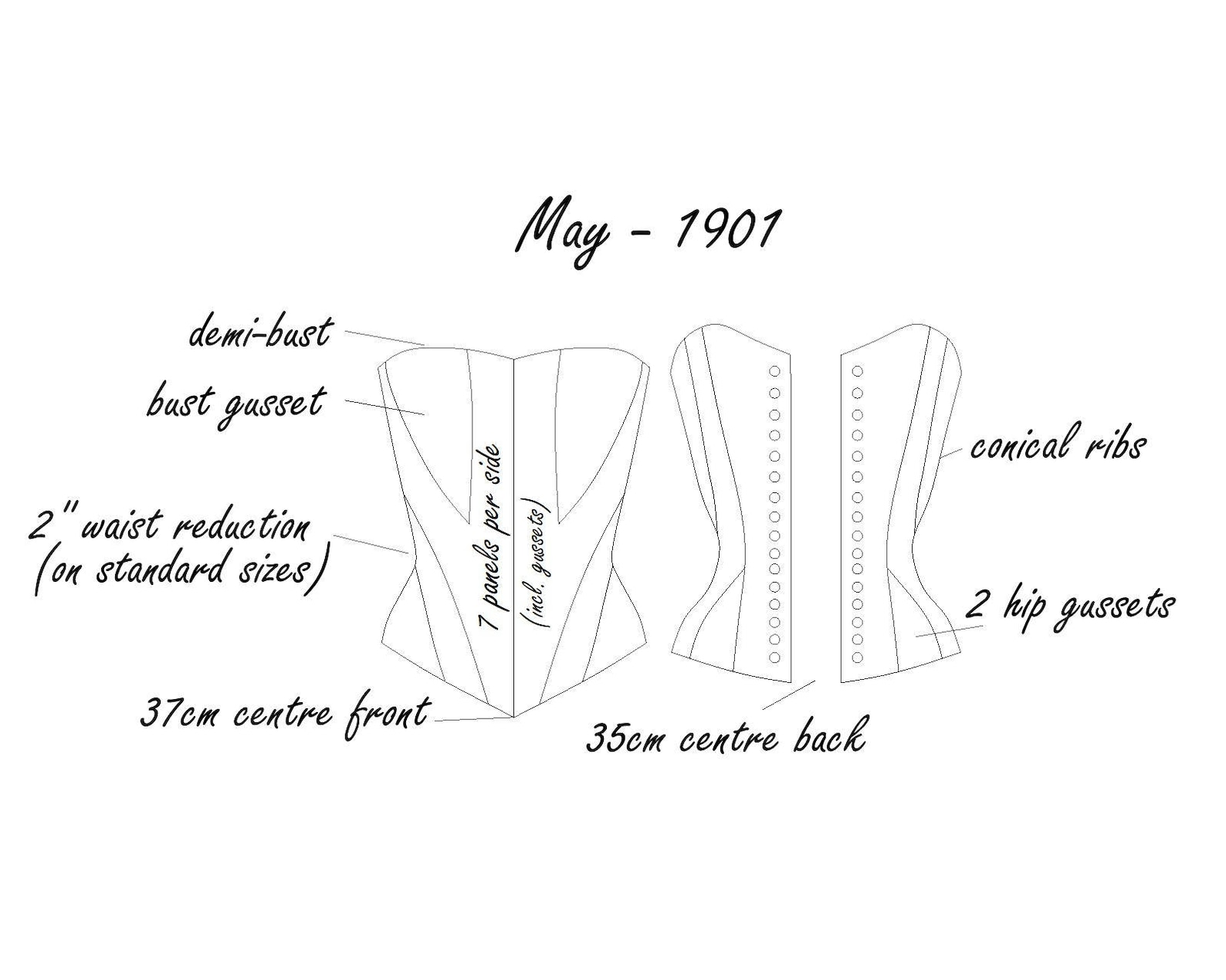 Early Edwardian Corset Pattern May a 14 Panelled Gusseted | Etsy UK