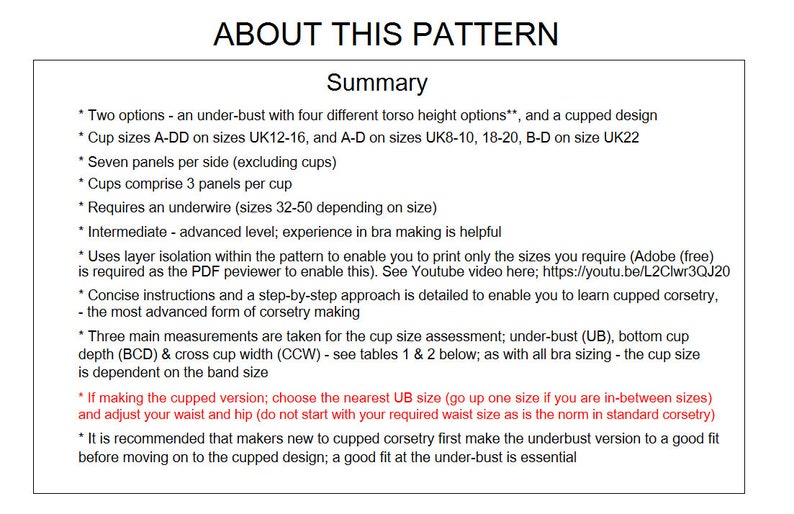 Lilly - a Cupped Corset Pattern With Under-bust Option Size UK8-22/ US ...