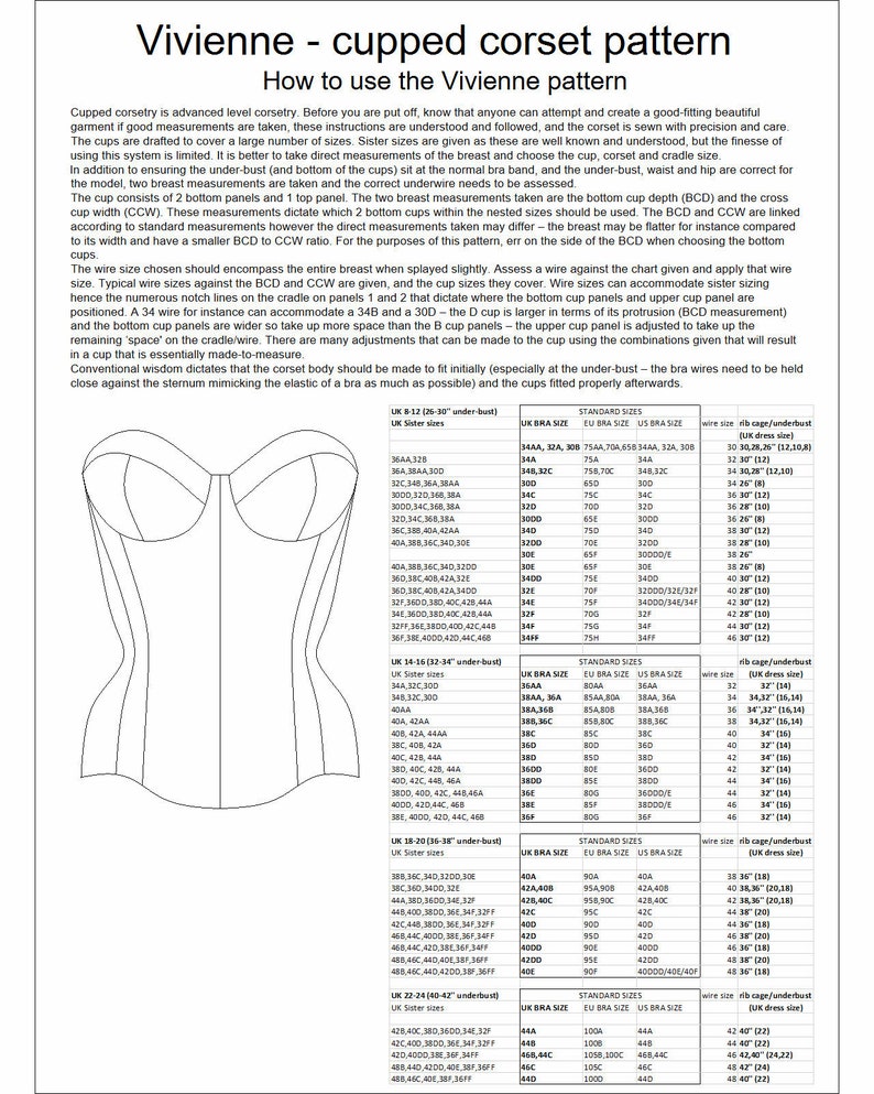 Cupped Corset Dress Pattern: Vivienne - in Sizes UK8-30 (US 4-26) With ...