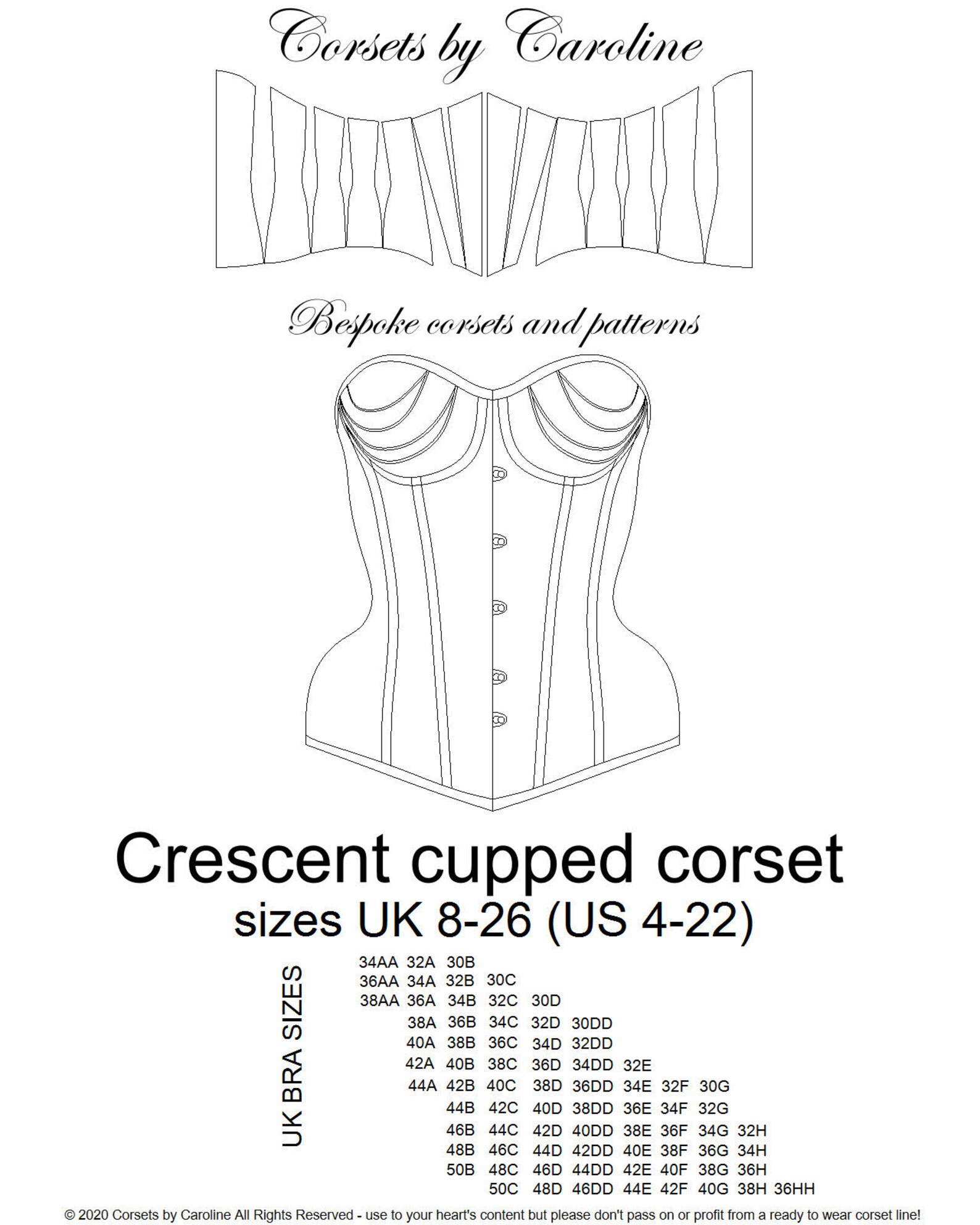 Cupped 'crescent' Corset Pattern Size UK8-26 US | Etsy UK