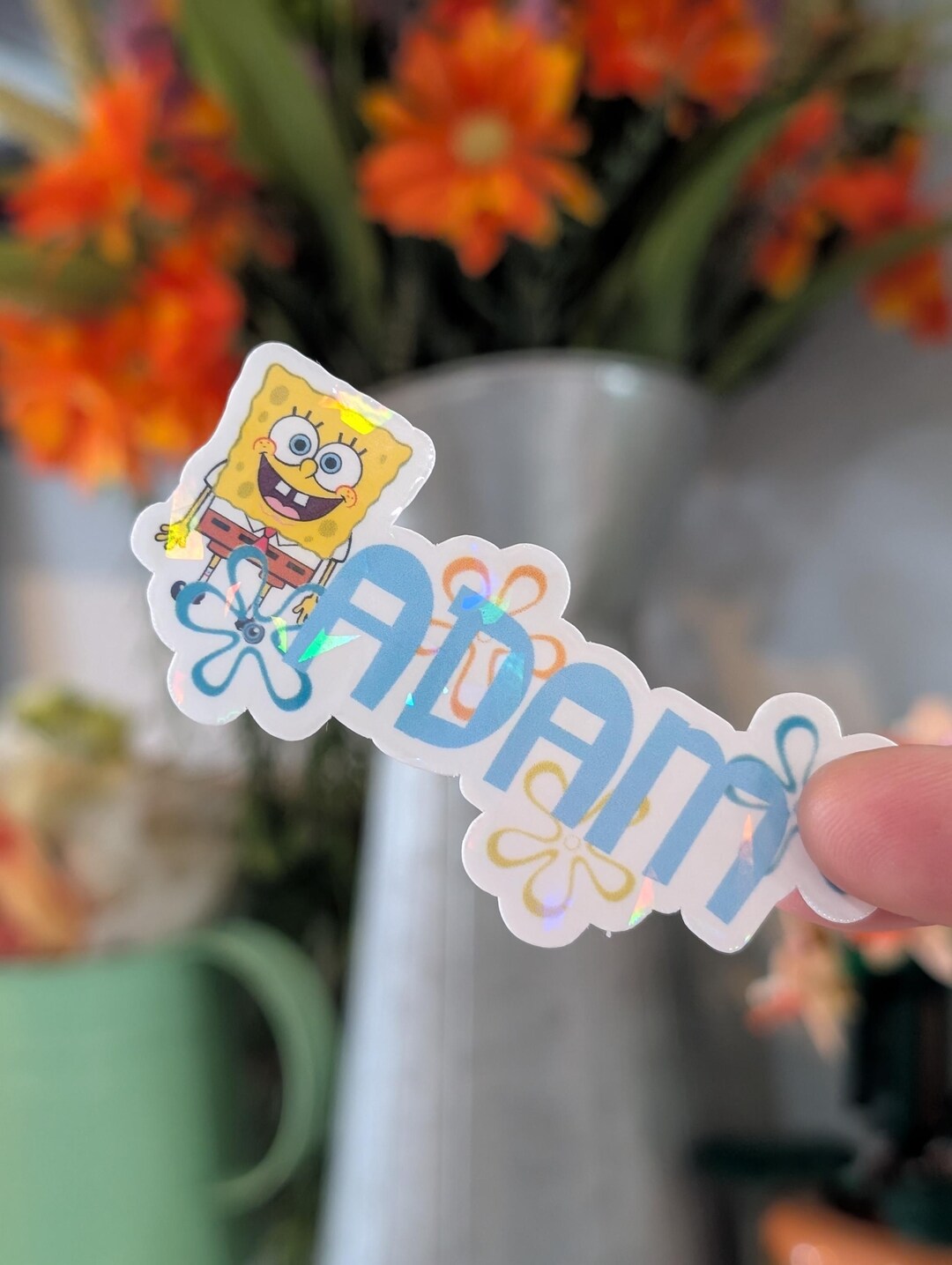 Spongebob Holographic Prism Waterproof Sticker Custom Personalized Name ...