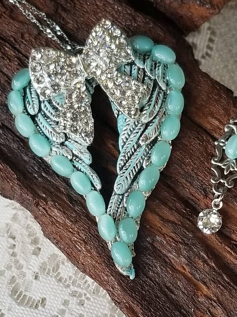 Angel Wings Necklace and Earrings Set Aqua Blue Gems - Etsy