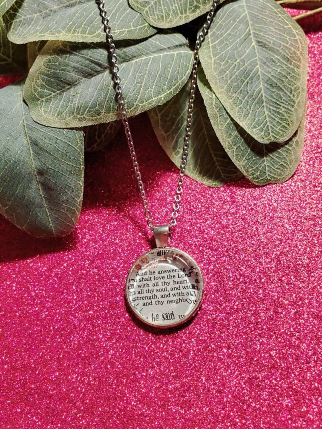 Scripture Pendant, Bible Pendant Necklace, Stainless Chain, Round ...