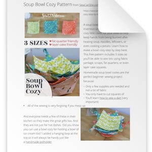 Soup Bowl Cozy Pattern PDF - 3 Sizes Microwave Safe Sewing Pattern ...