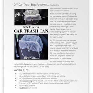 DIY Car Trash Can Sewing Pattern - Easy Auto Garbage Bag PDF - Keep ...