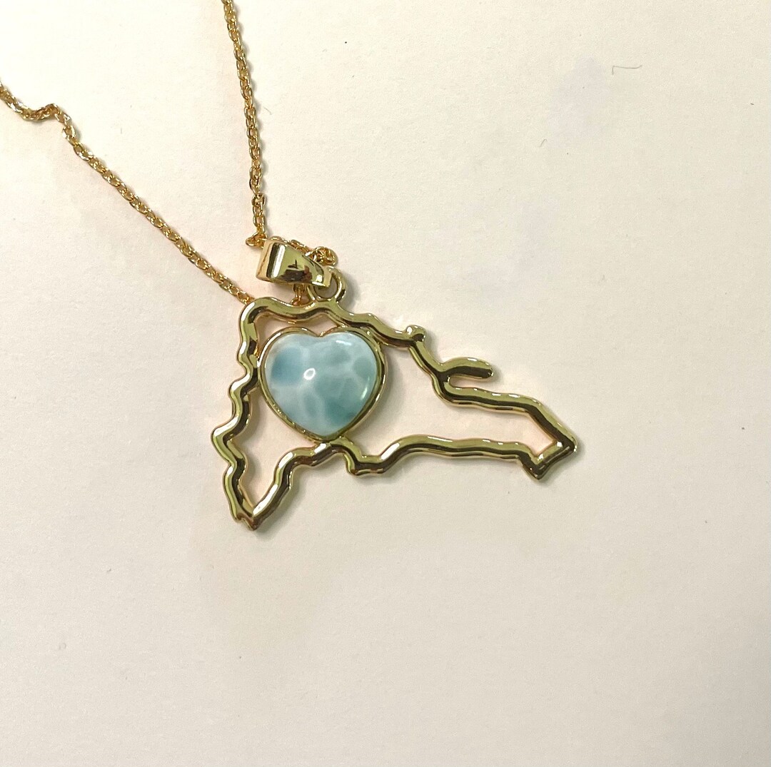 Map of Dominican Republic With Larimar Heart - Etsy