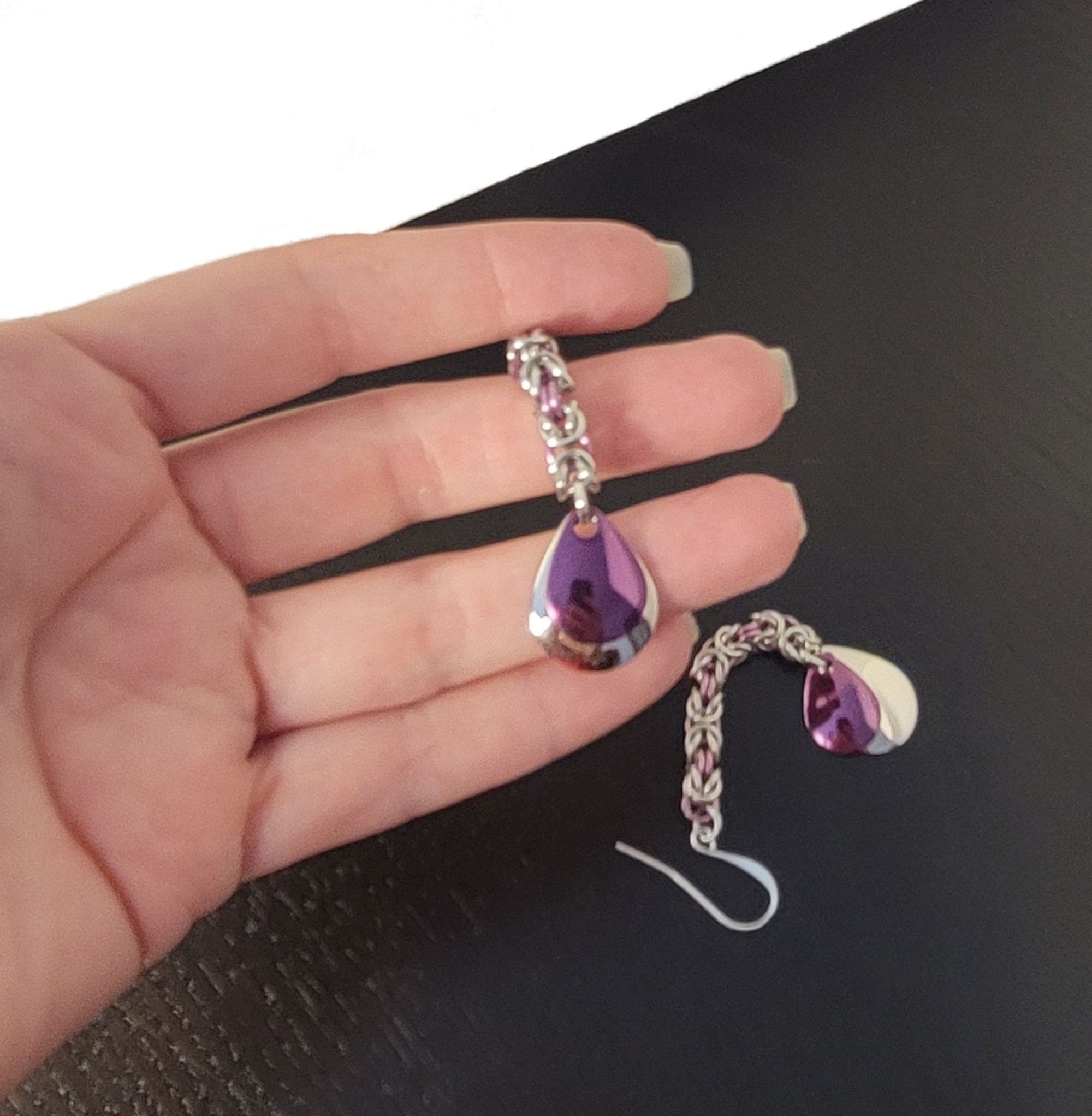 Byzantine Mermaid Scale Chandelier Earrings Purple Silver - Etsy