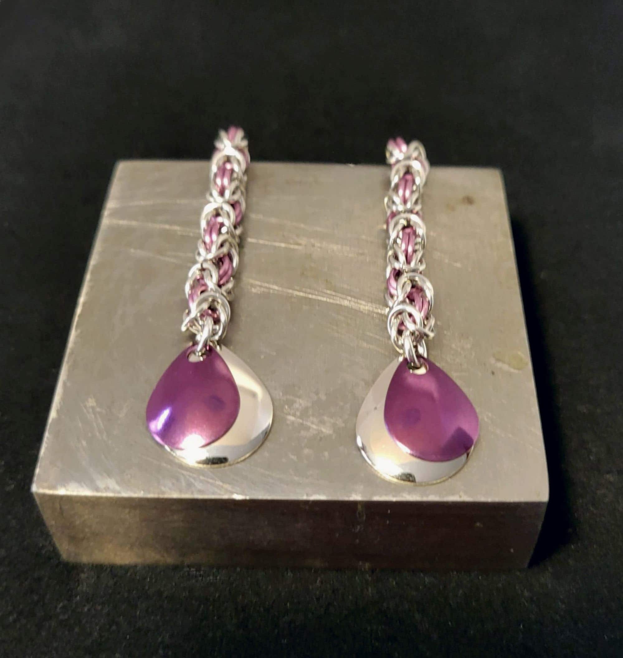Byzantine Mermaid Scale Chandelier Earrings Purple Silver - Etsy