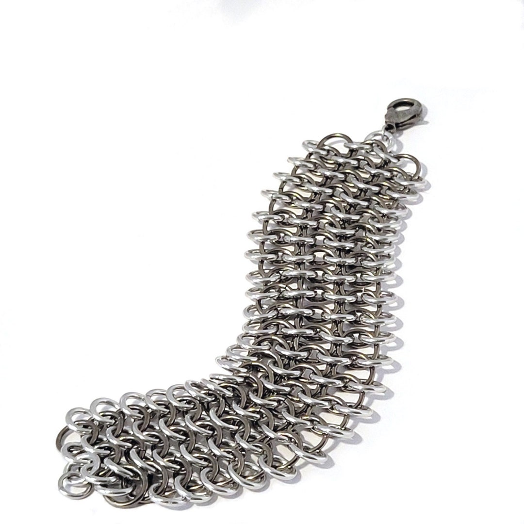 Chunky Two Tone Mixed Metal Chain Mail Cuff Bracelet - Etsy
