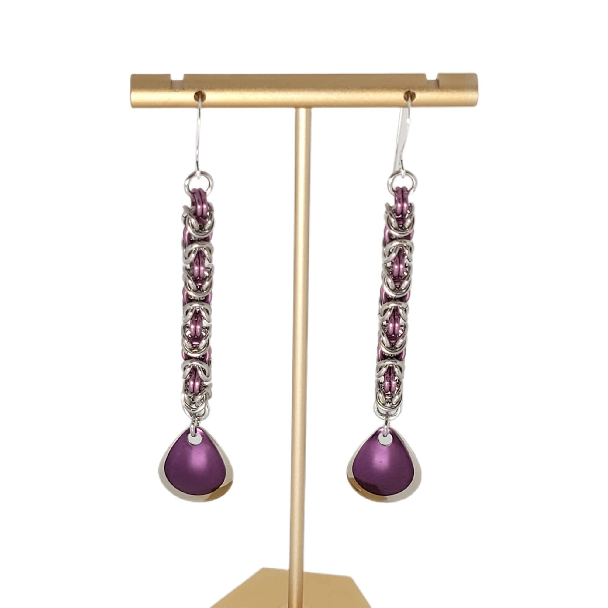 Byzantine Mermaid Scale Chandelier Earrings Purple Silver - Etsy