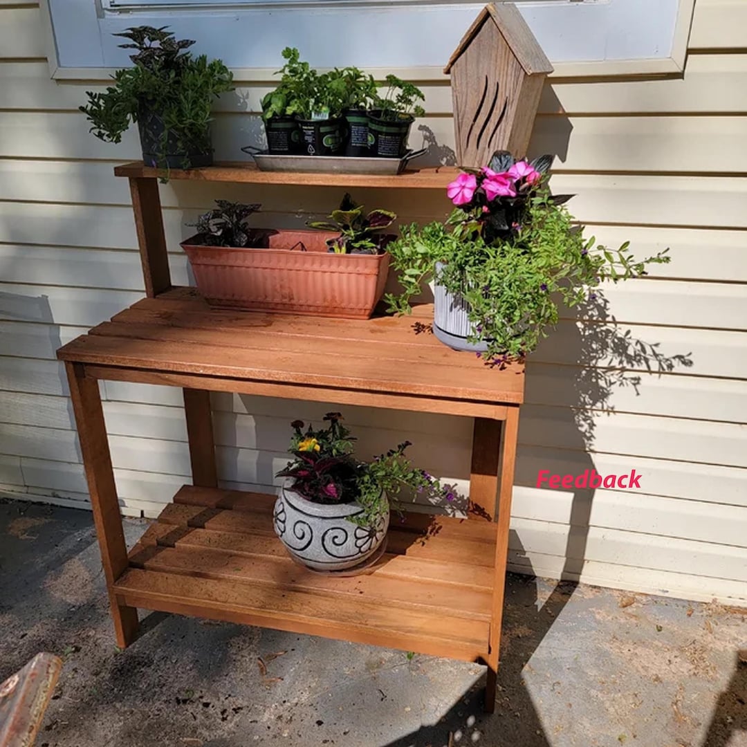 3 Tier Wooden Potting Bench, Potting Table, Work Table for Garden ...