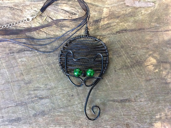 Wire Wrapped Black Cat Pendant | Etsy