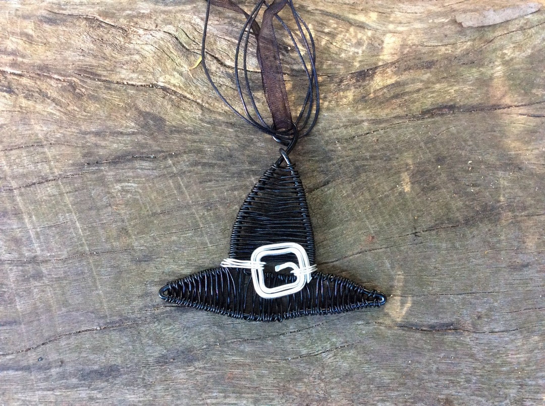 Wire Wrapped Witches Hat Pendant With Black Ribbon and Cord - Etsy