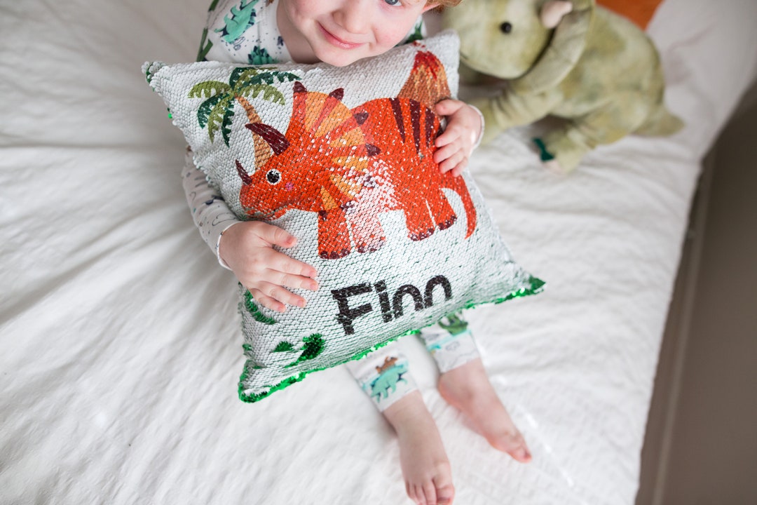 Personalized Dinosaur Gift - Custom Dinosaur Decor - Reversible Sequin ...