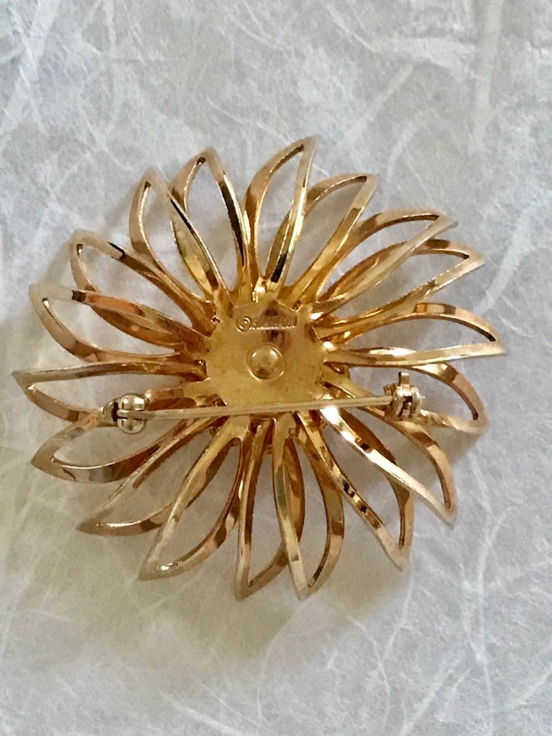 Vintage Sarah Coventry Gold and Red Flower Brooch | Etsy