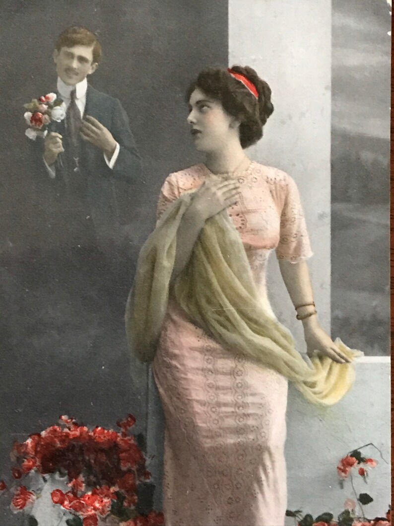 Antique 1913 Colorized Postcard Romantic Couple Valentine | Etsy