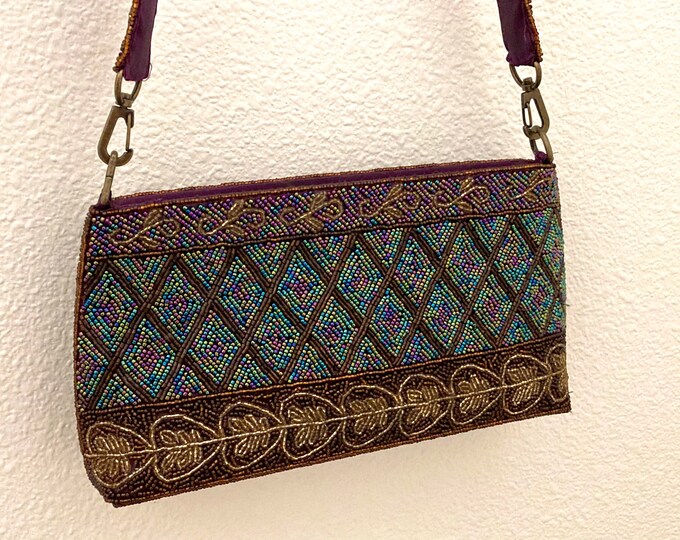 Lady Jade Designs Purple Beaded Purse, Shoulder Straps, Zipper Top, Day ...