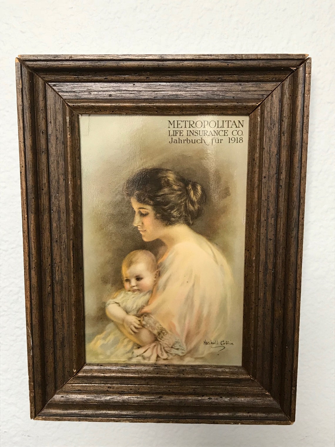 Antique Haskell Coffin Advertising Framed Print, Mother With Baby ...