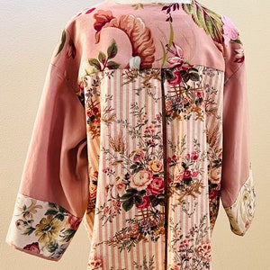 Whimsical Pink Floral Gardener’s Jacket, Button Front Multi Fabric ...