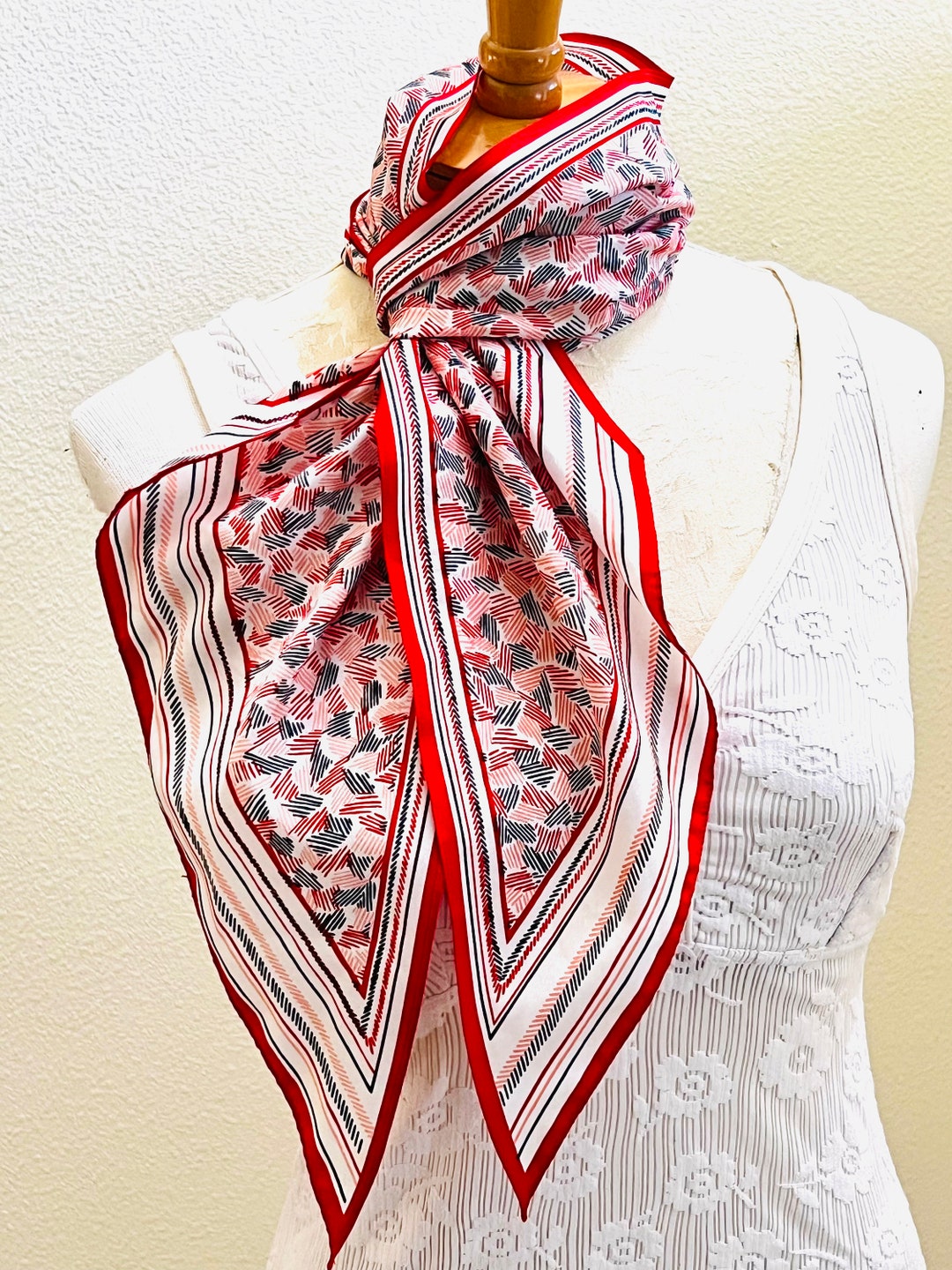 Vintage Red White Blue Rectangular Wingtip Neck Head Scarf - Etsy