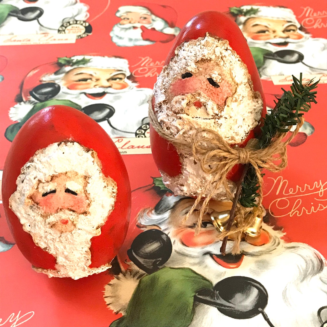 Santa Claus Christmas Decor Wooden Egg Shaped Santas Set of | Etsy