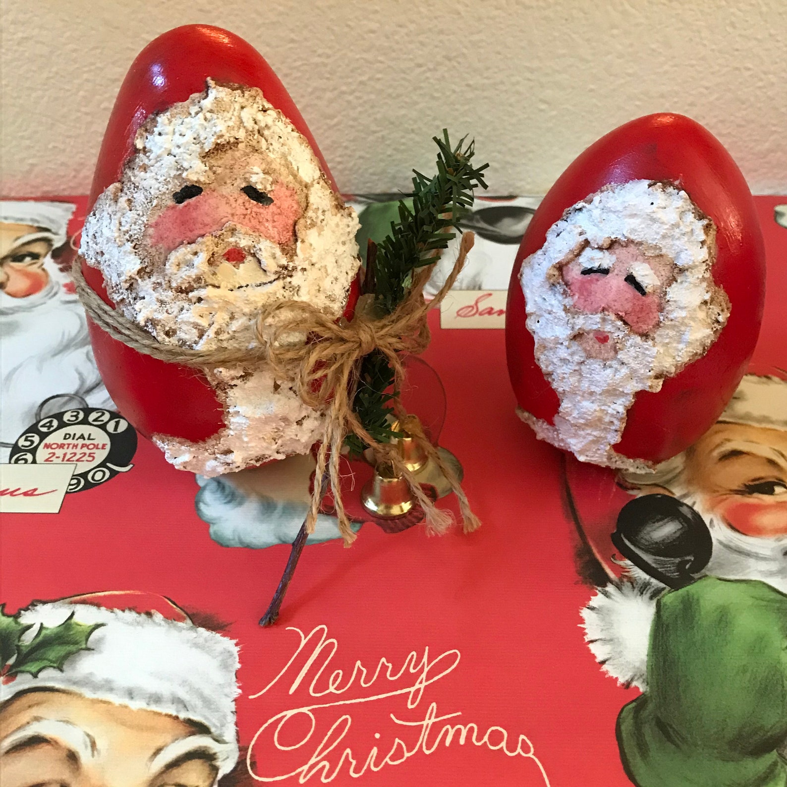 Santa Claus Christmas Decor Wooden Egg Shaped Santas Set of - Etsy