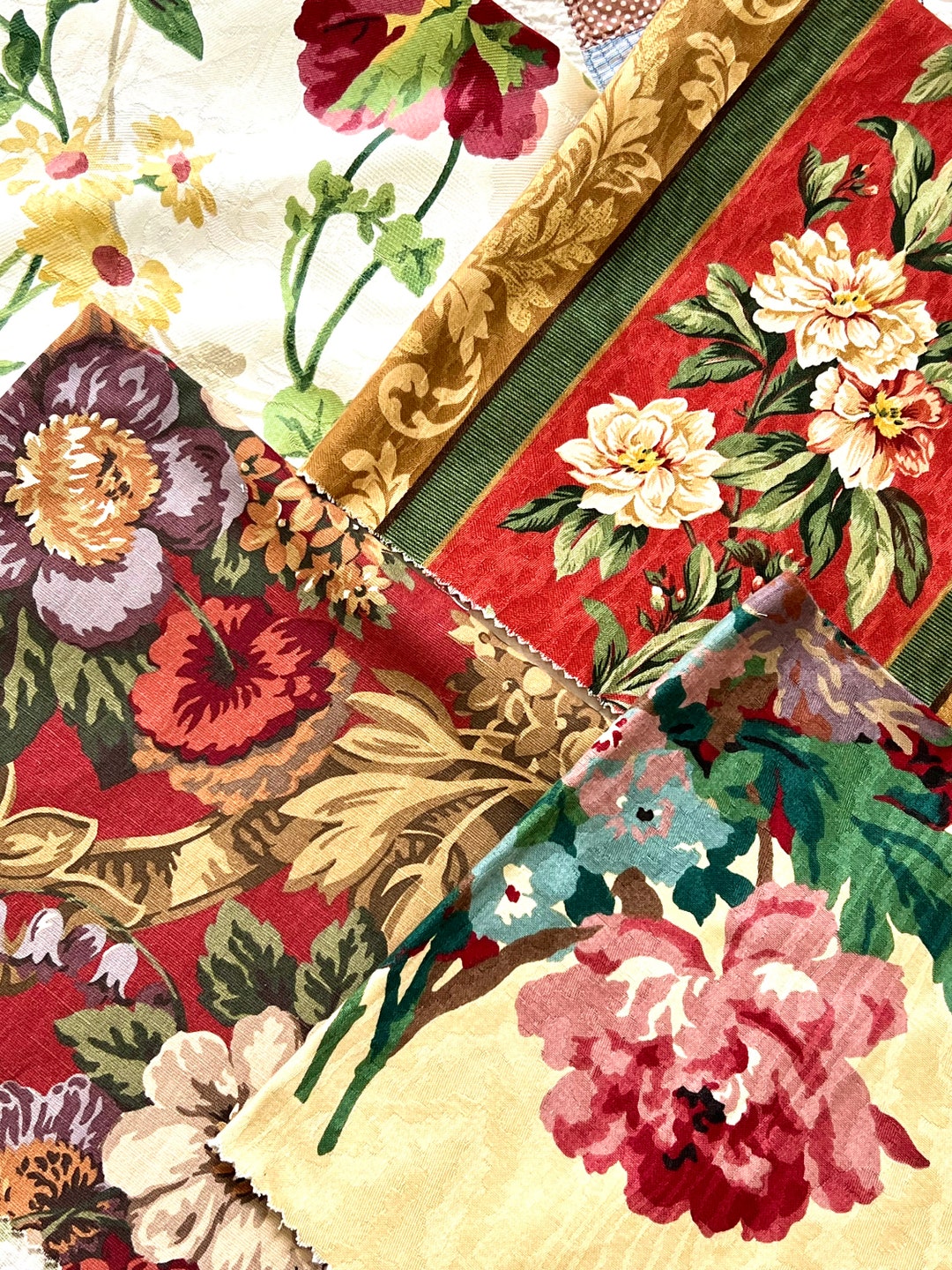 Floral Fabric Sample Squares, Sewing and Upholstery Projects, 4 Sample ...
