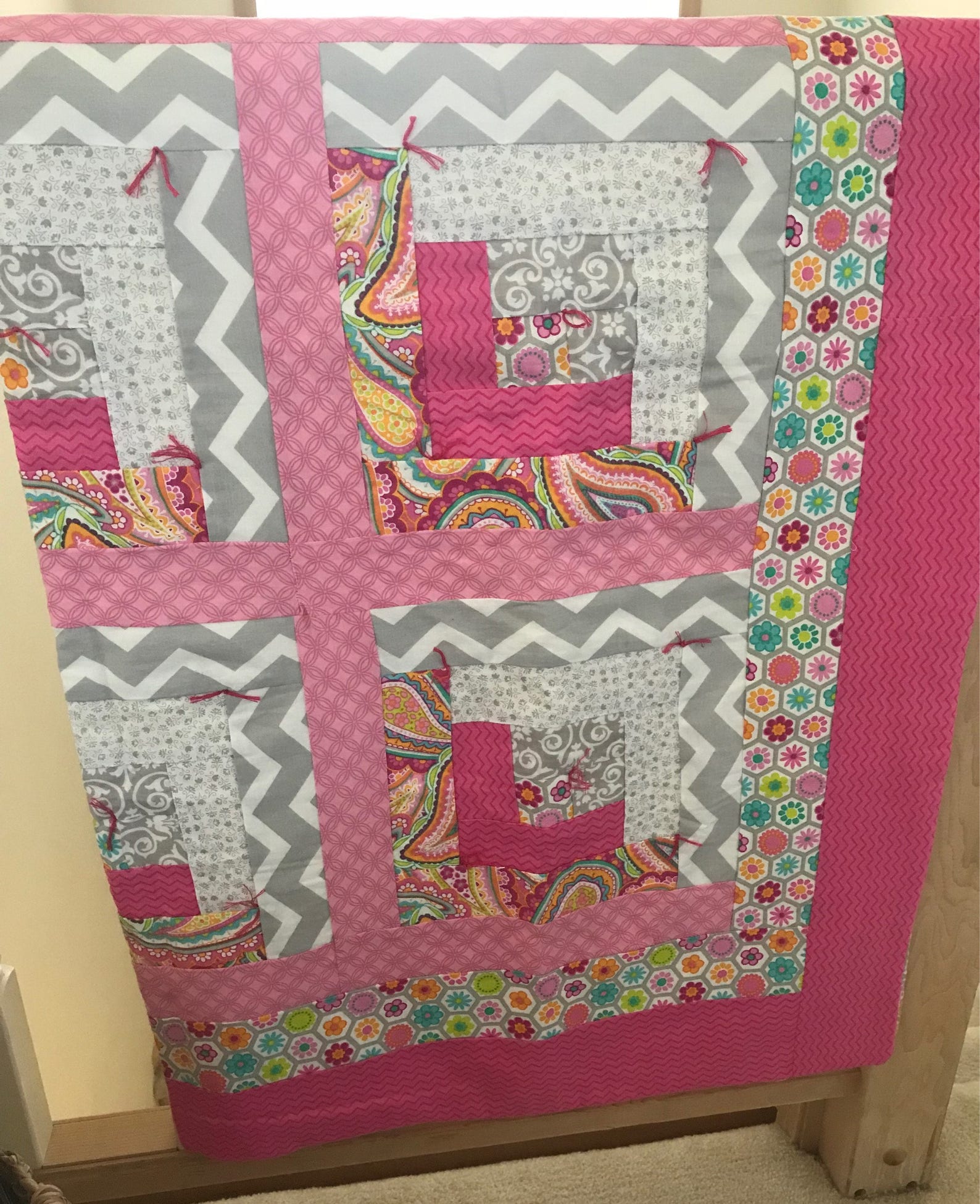 Colorful Pink Cotton Quilt Handmade Hot Pink Grey Modern - Etsy