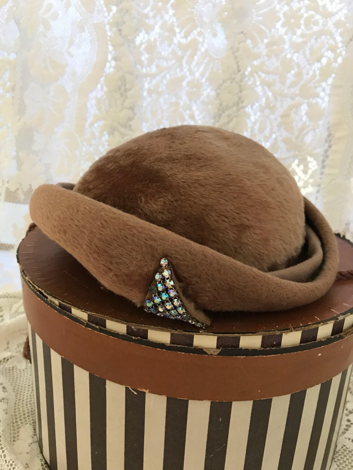 Vintage Elsa Schiaparelli Brown Fur Felt Jeweled Hat With | Etsy