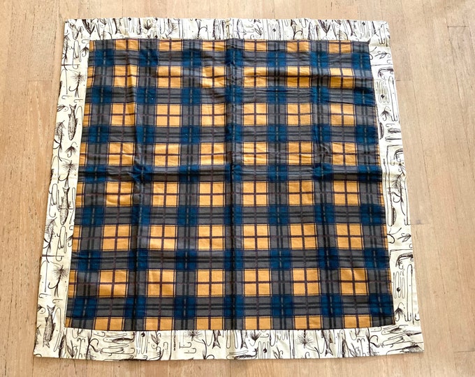 Plaid Fishing Inspired Square Table Linen, Rustic Cabin Reversible ...