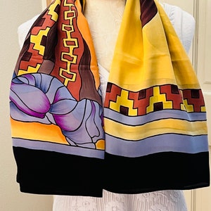 Southwest Theme Silk Scarf, Indigenous Native American Women Art Scarf ...