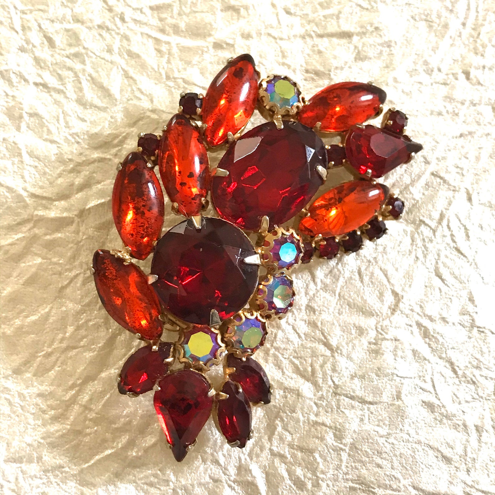 Vintage Red Rhinestone Brooch 1950s Retro Glam Jewelry - Etsy