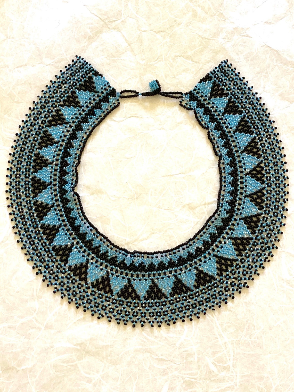 Beaded Collar Necklace Blue Black Hand Beaded Statement - Etsy