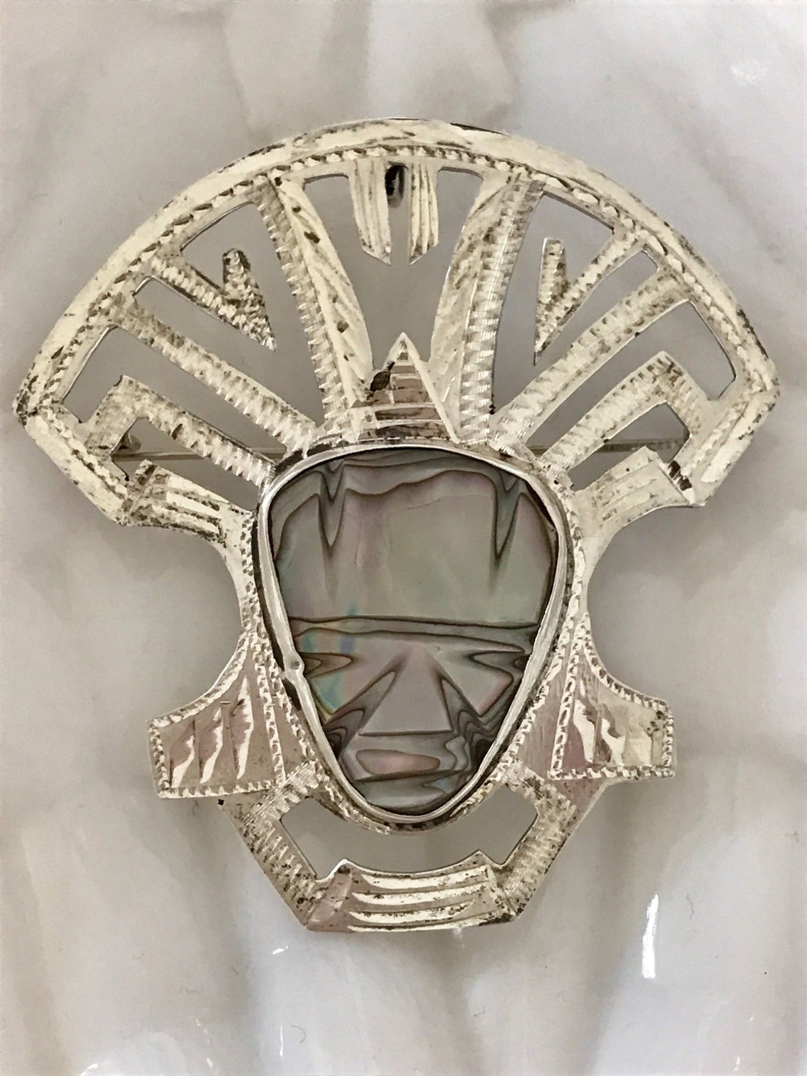 Vintage Mexican Silver Aztec Headdress Brooch Pendant - Etsy