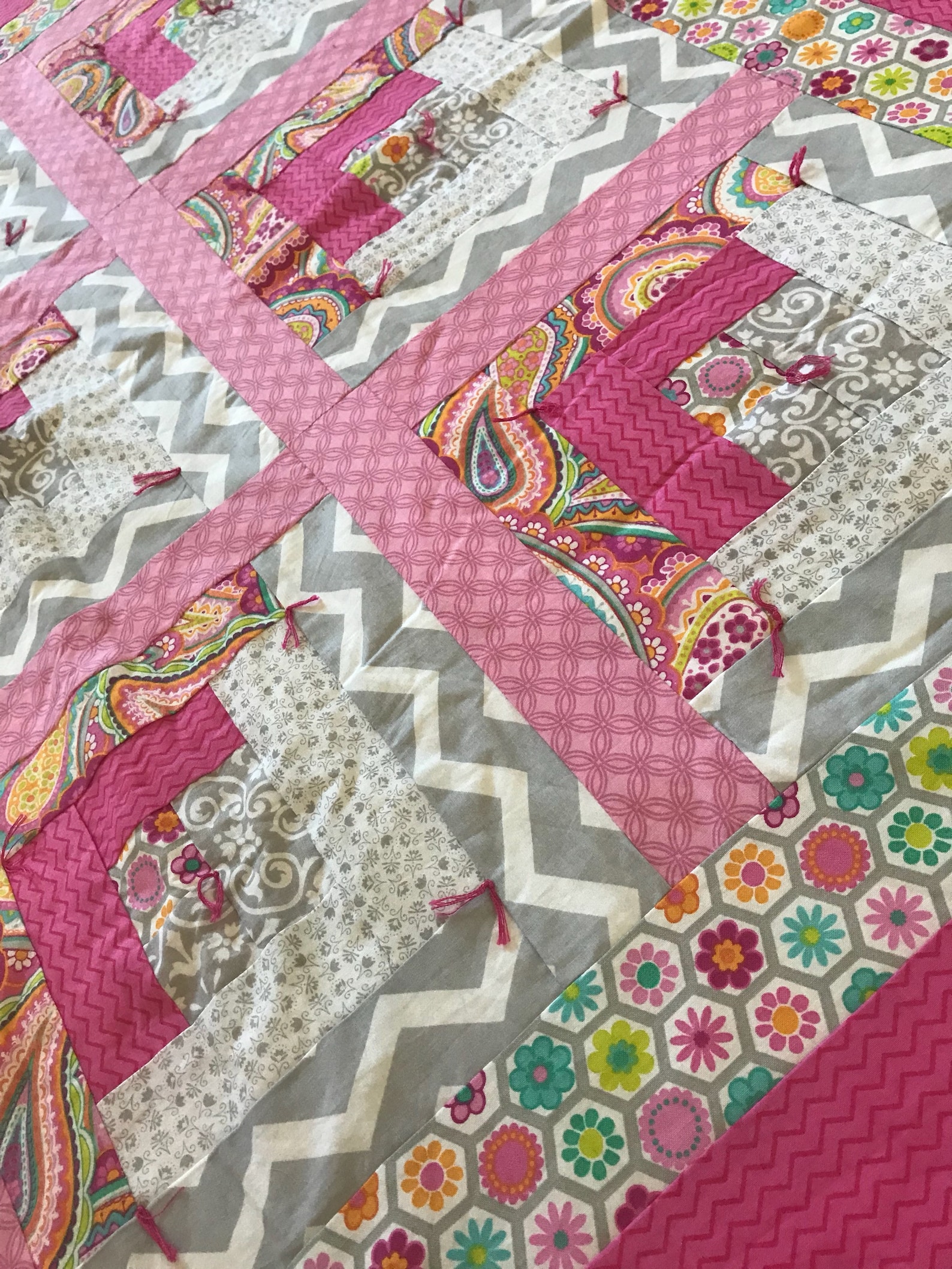 Colorful Pink Cotton Quilt Handmade Hot Pink Grey Modern - Etsy